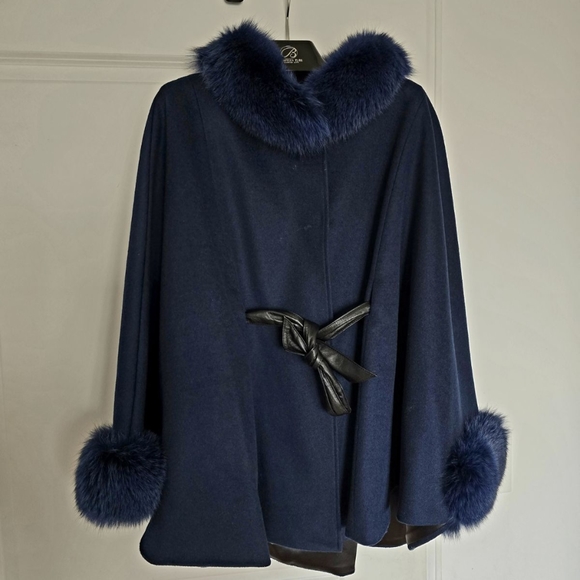 Saga Furs | Jackets & Coats | Navy Blue Fur Collar And Cuffs Cashmere ...